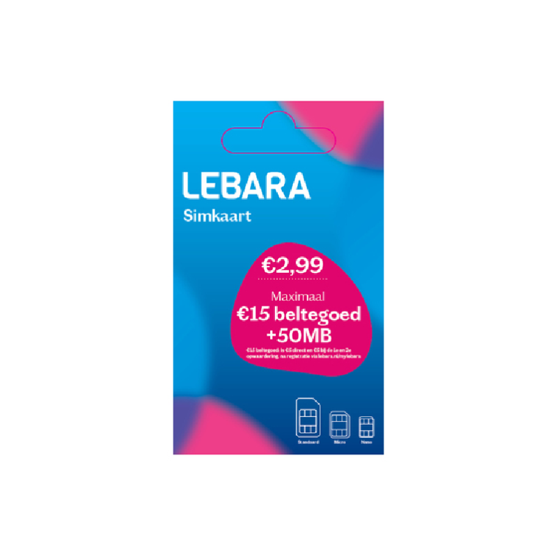 Lebara Simkaart - €15 Beltegoed +50MB