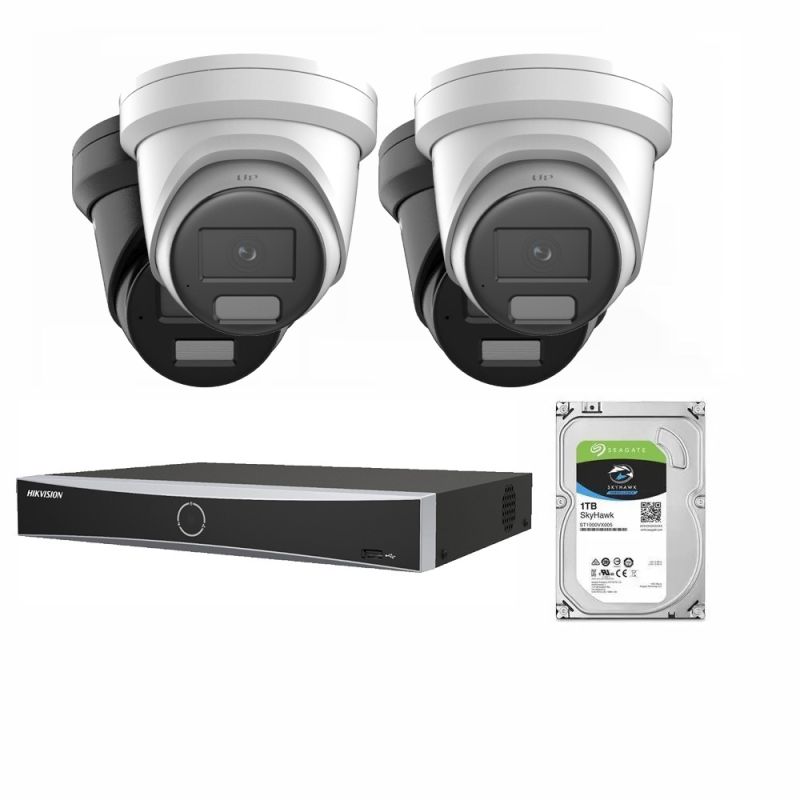 Hikvision 2x 8 MP Acusense Hybrid buiten camera's met NVR en 1TB hardd